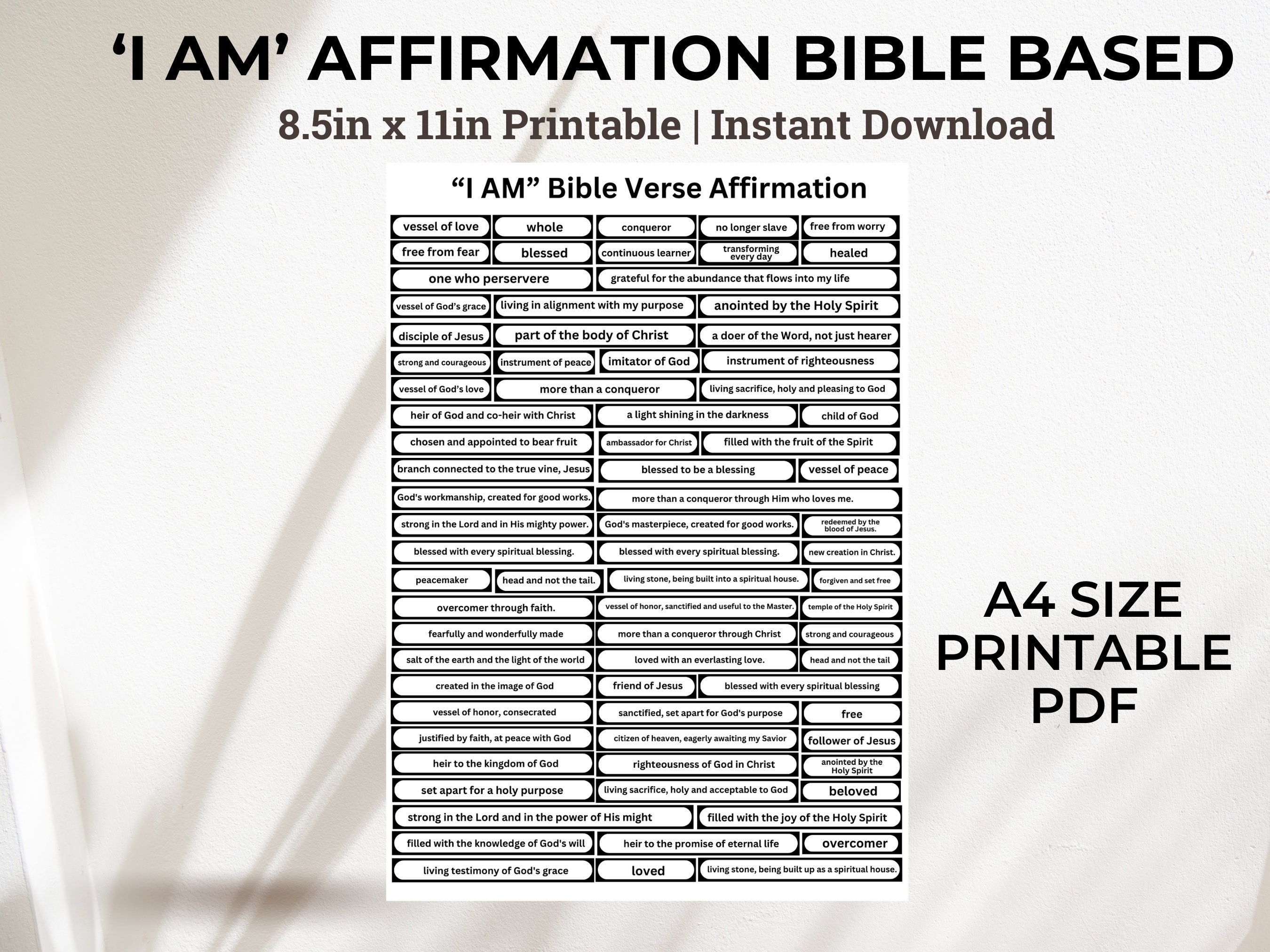 I Am Affirmation Bible Based A4 PDF Printable, Daily Affirmations ...