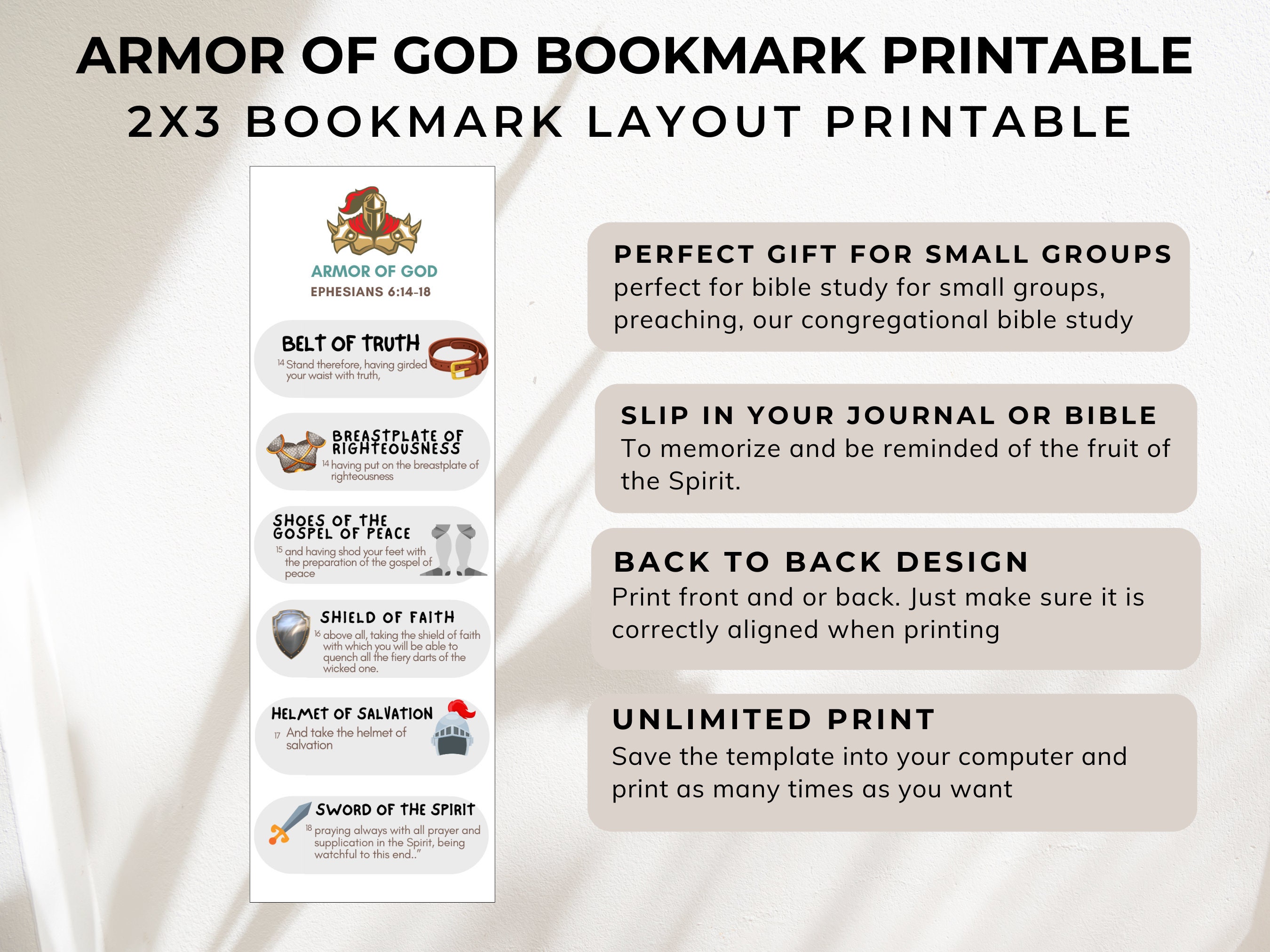 Armor of God Bookmark Printable PDF | Double-sided Christian Bible ...