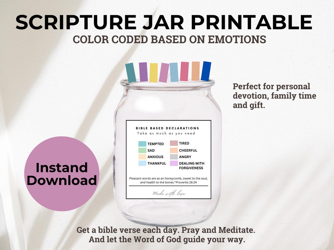 DIY Scripture Jar Printable for Emotional Support, DIY Bible Verse ...