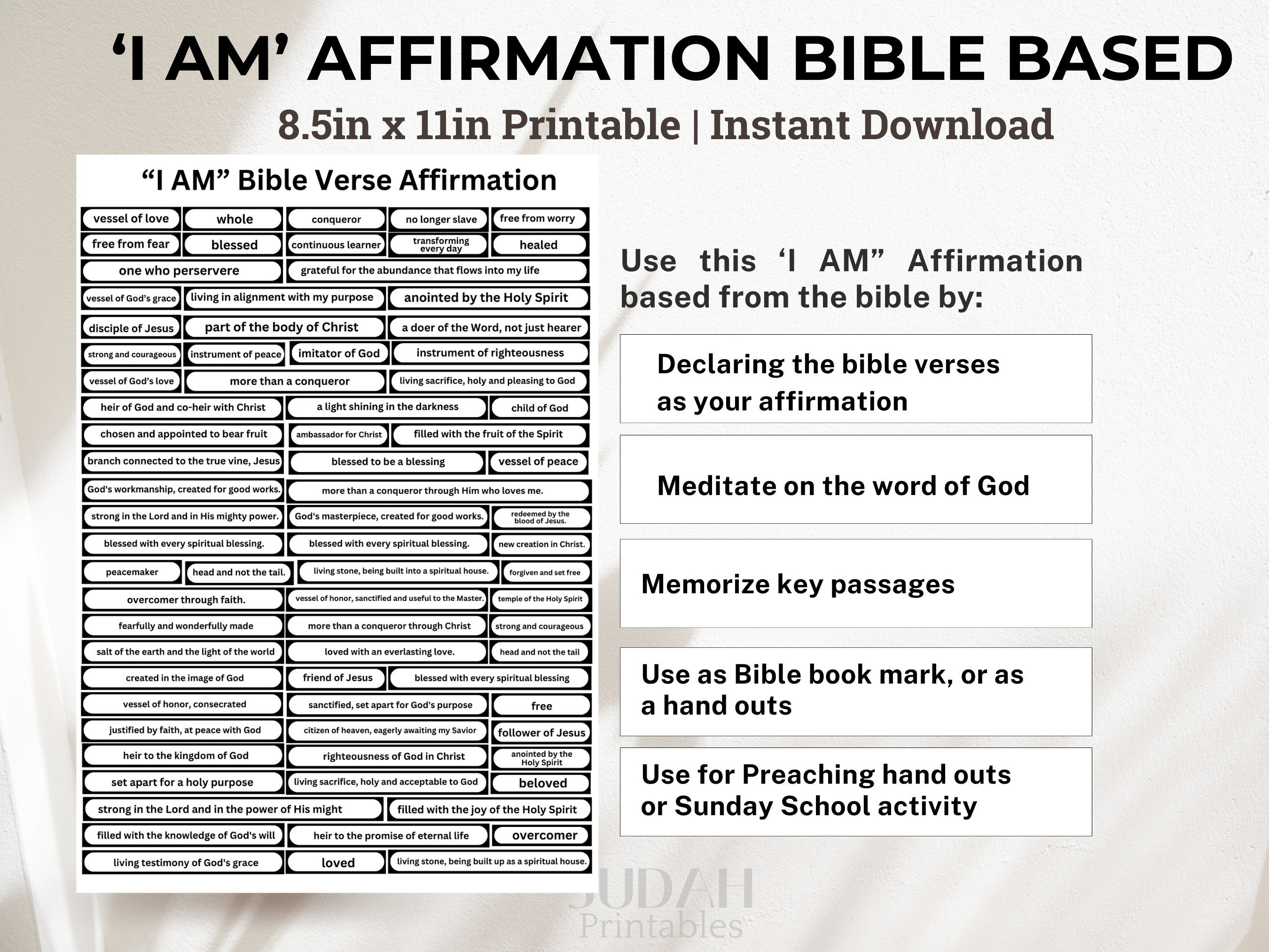 I Am Affirmation Bible Based A4 PDF Printable, Daily Affirmations ...