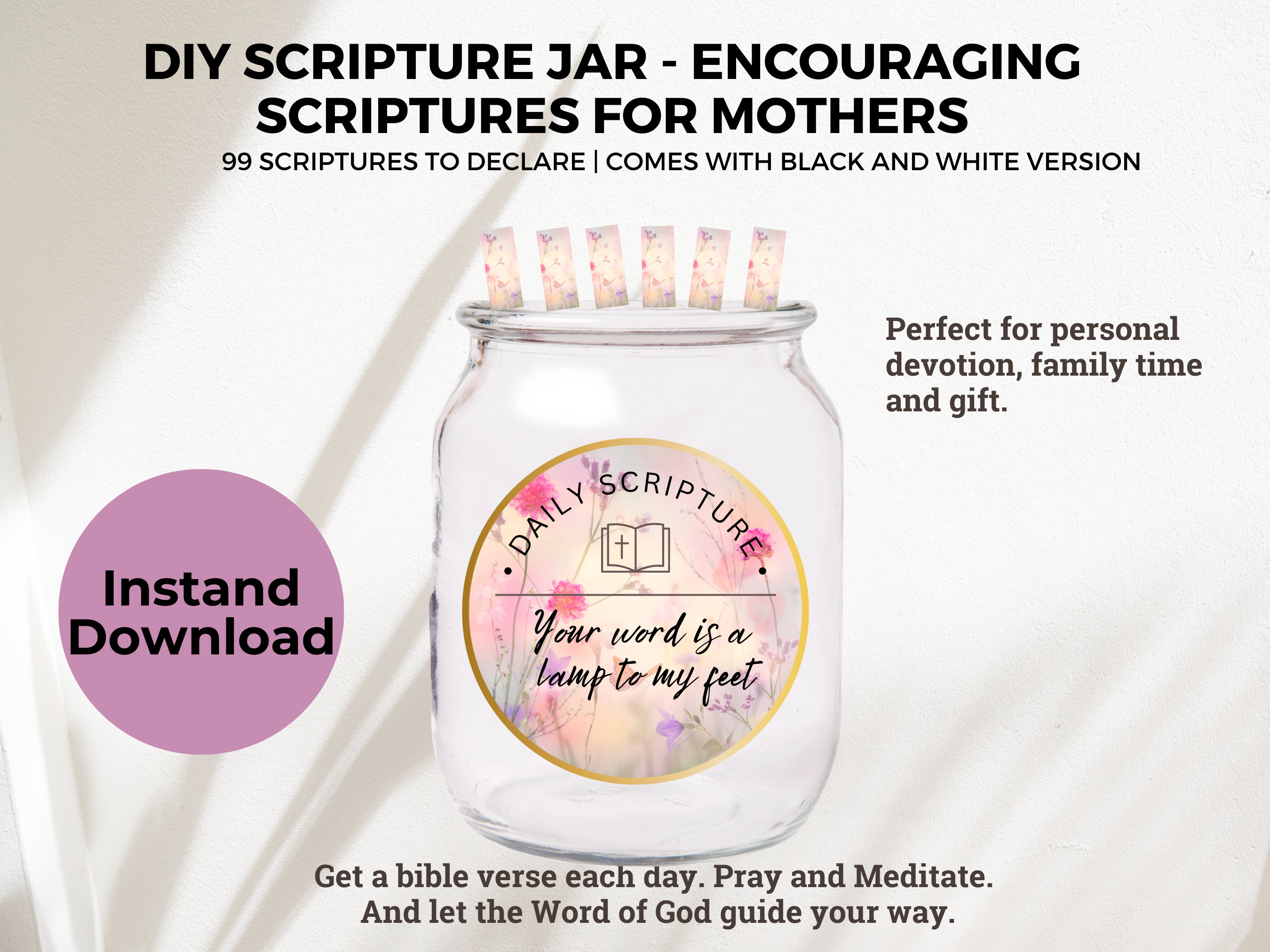 Bible Verse Jar DIY Printable for Mothers, Scripture Jar Printable ...