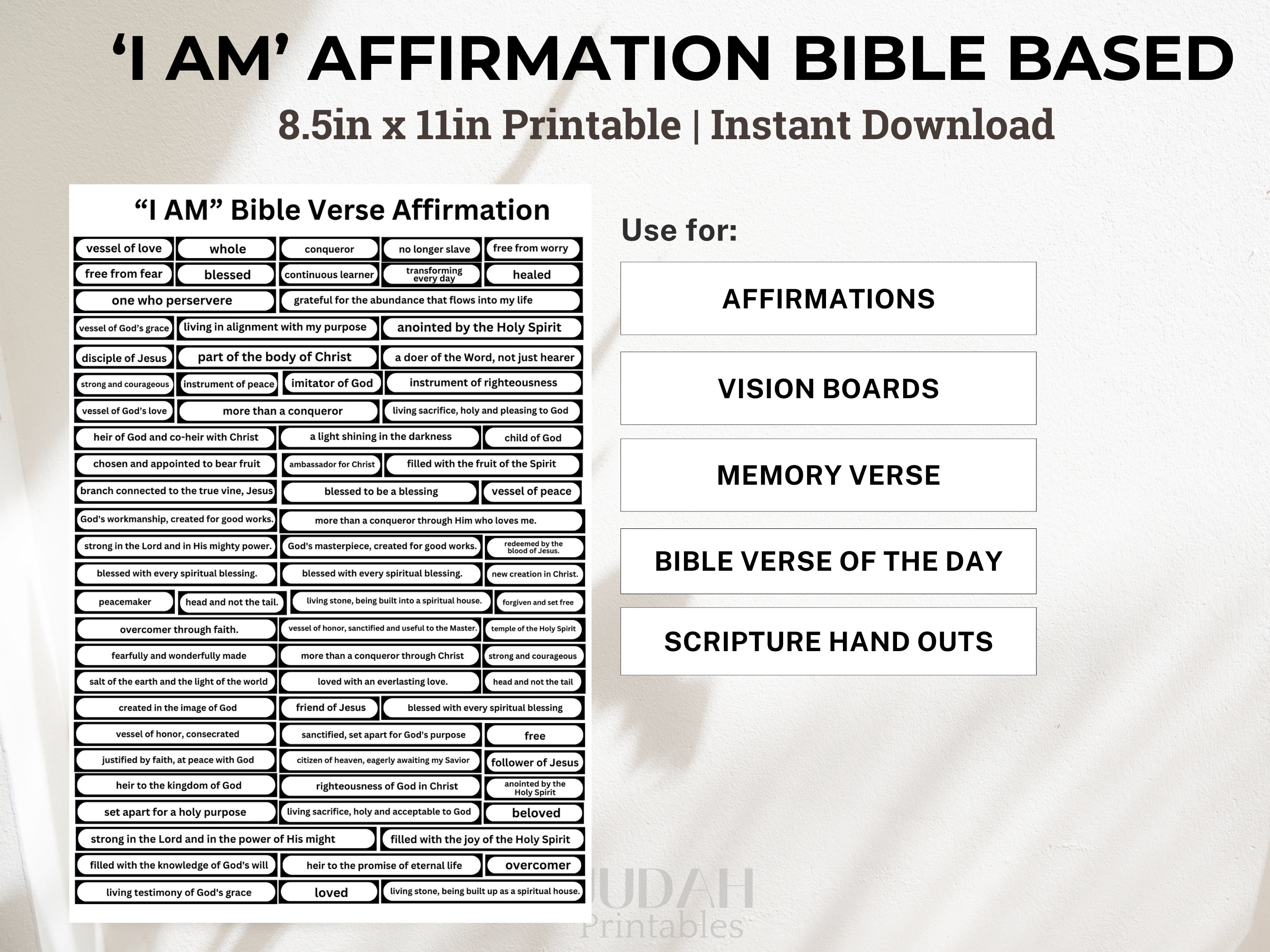 I Am Affirmation Bible Based A4 PDF Printable, Daily Affirmations ...