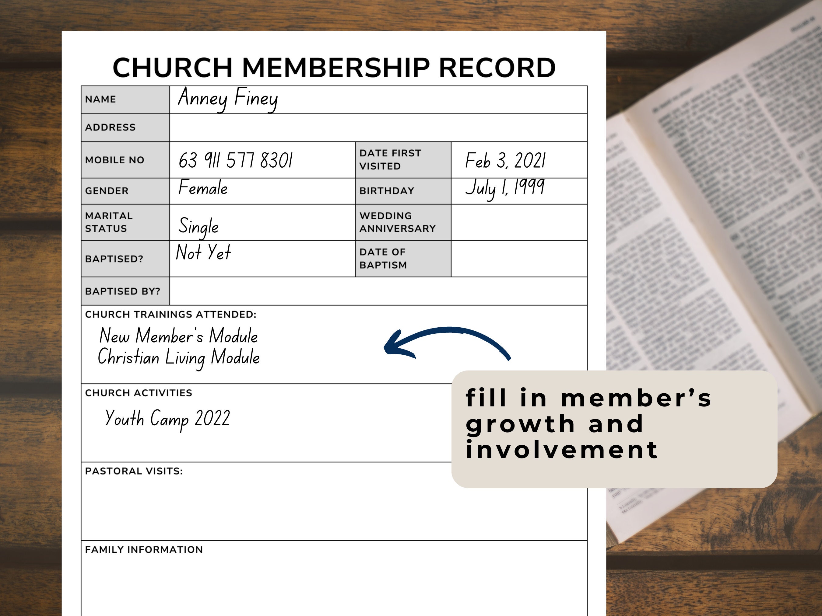 Church Membership Record Printable, Church Membership Tracker, Church ...