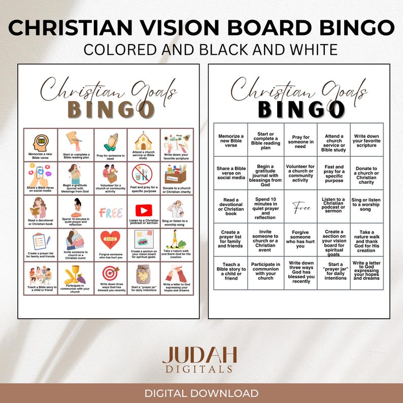 Vision Board Bingo for Christians – Printable A4 Size, Colored & Black ...