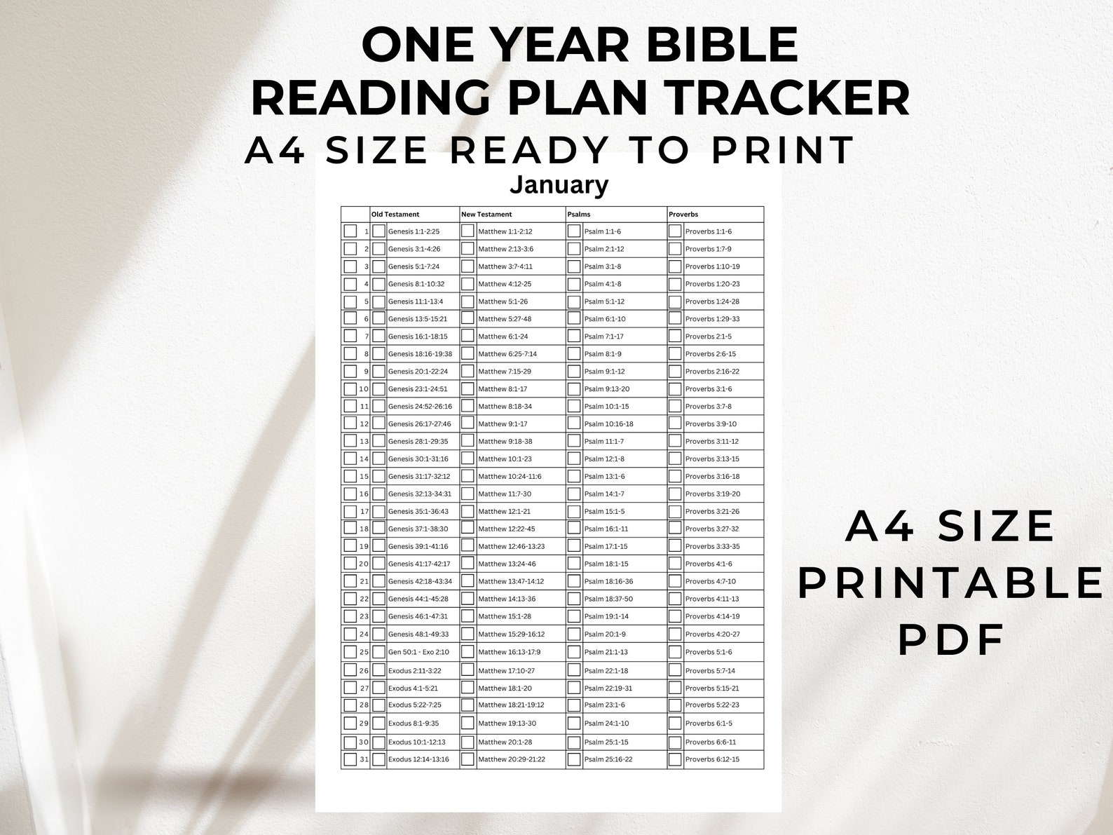 One Year Bible Reading Plan Printable, Bible Reading Tracker, Bible ...