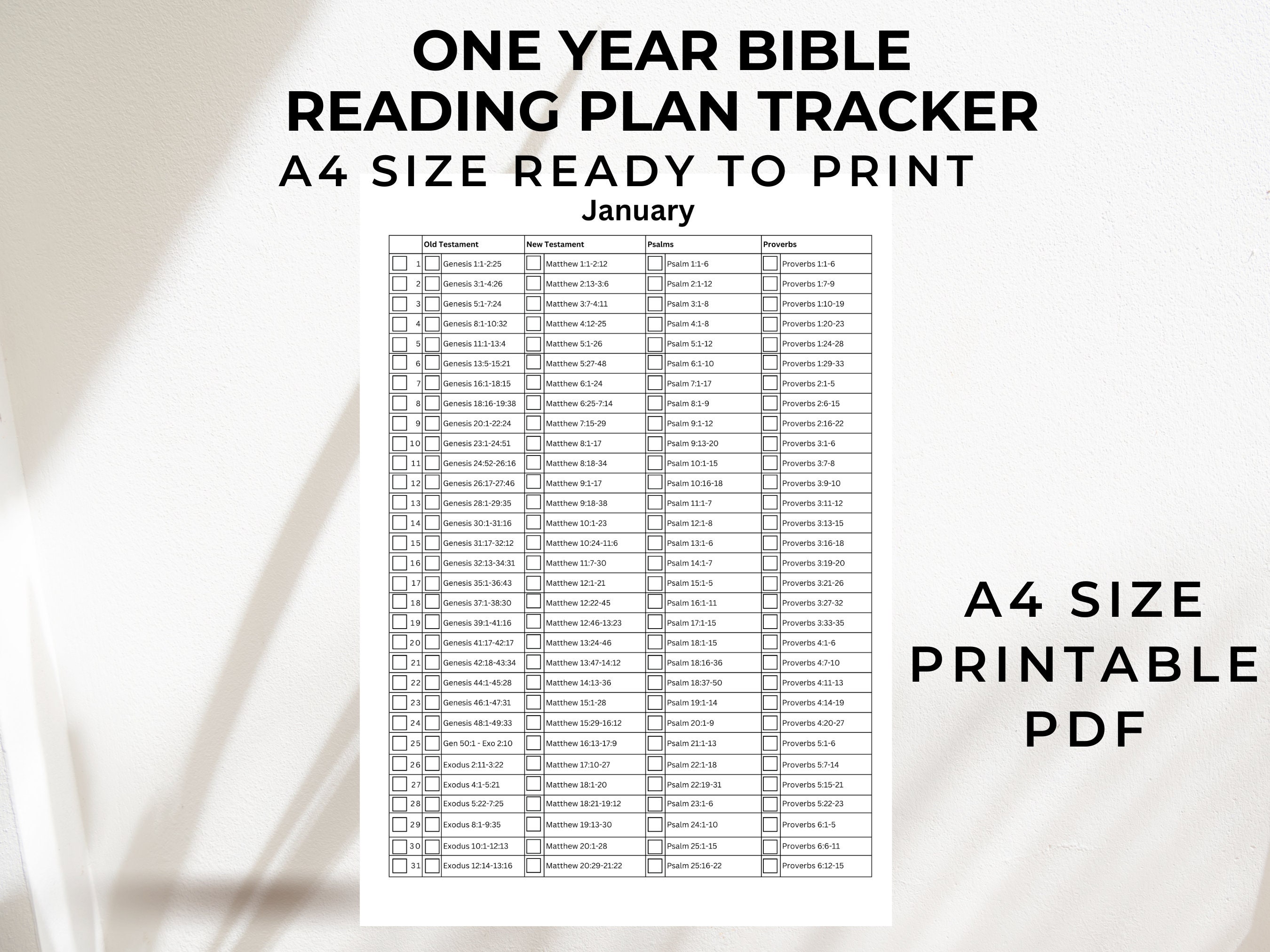 One Year Bible Reading Plan Printable, Bible Reading Tracker, Bible ...