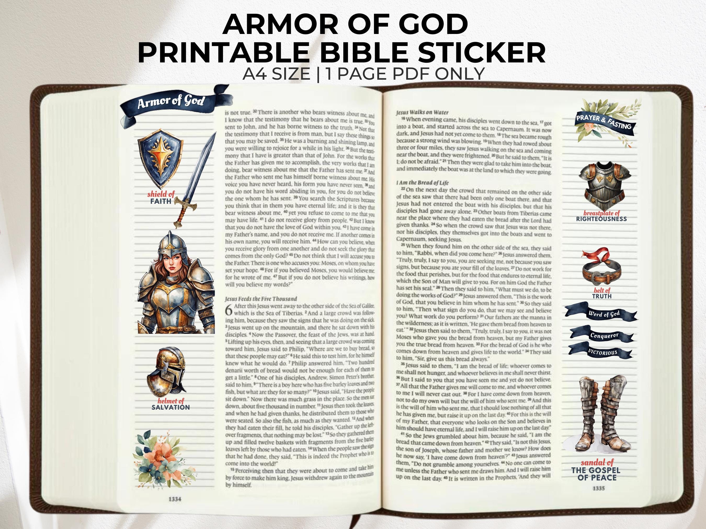 Armor of God Printable Sticker, Bible Journaling, Christian Journal ...