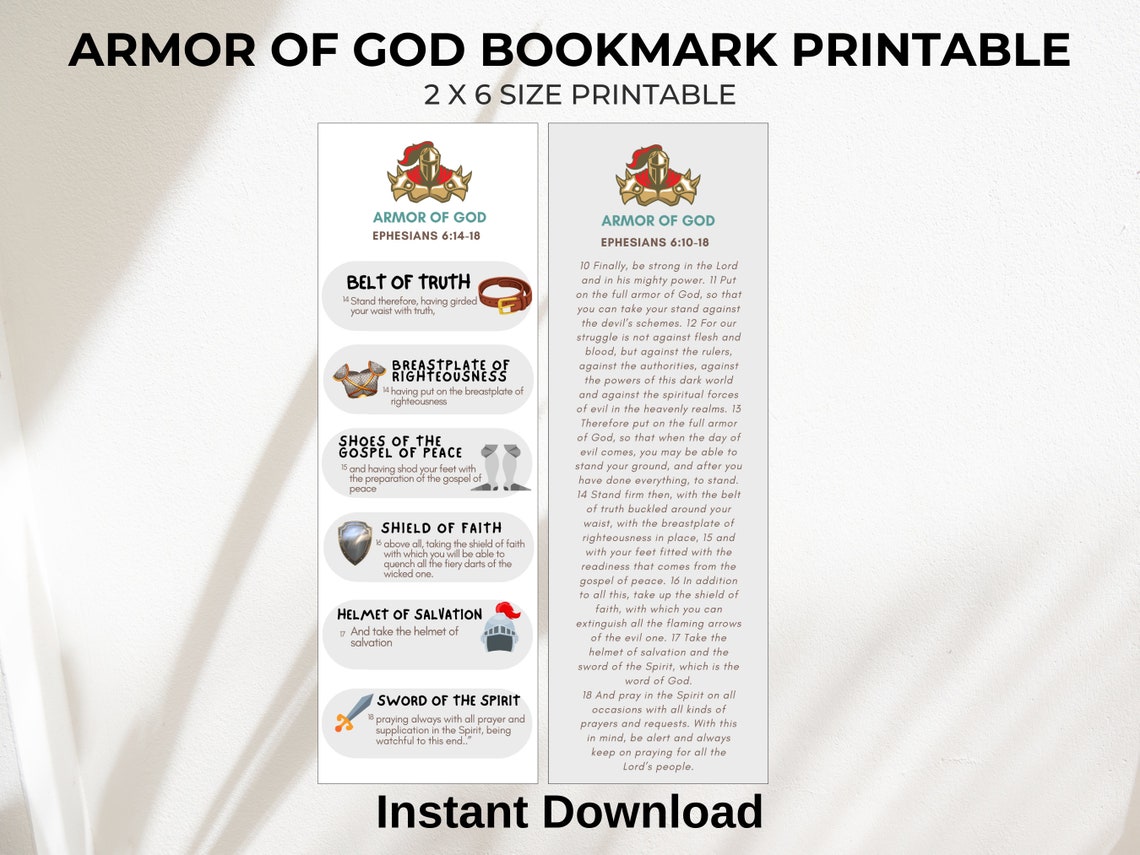 Armor of God Bookmark Printable PDF | Double-sided Christian Bible ...
