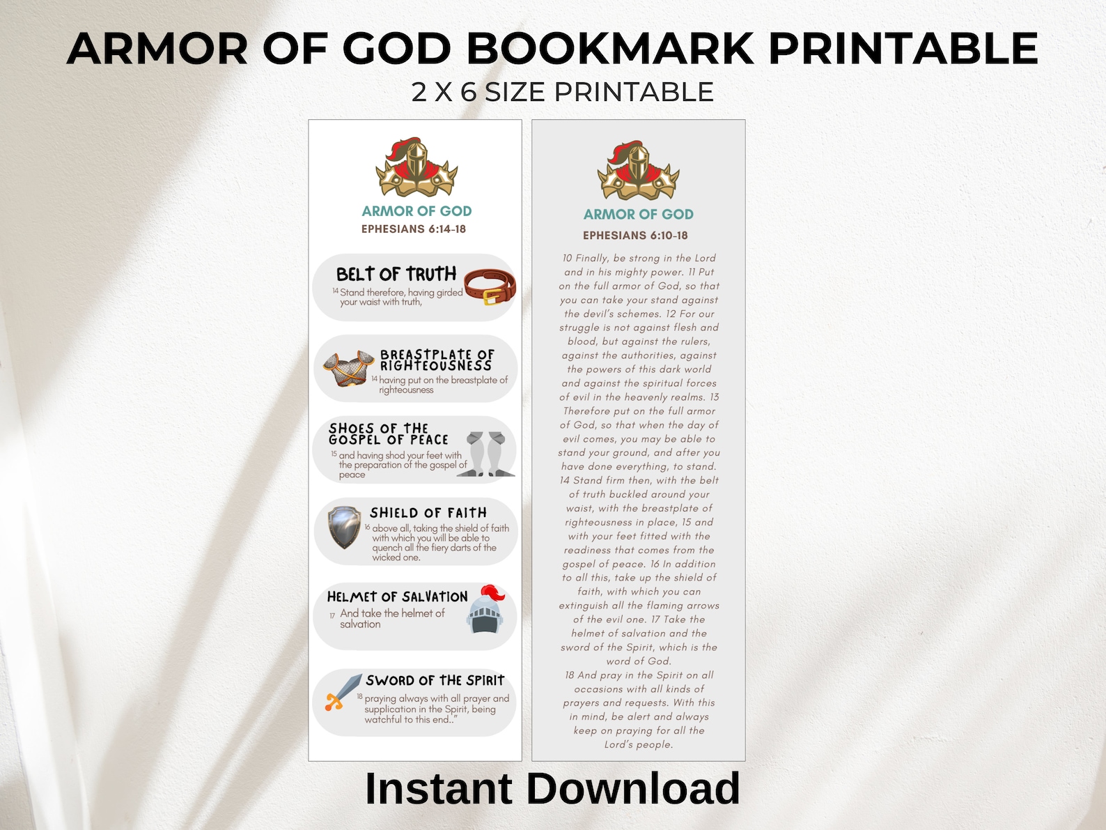 Armor of God Bookmark Printable PDF | Double-sided Christian Bible ...