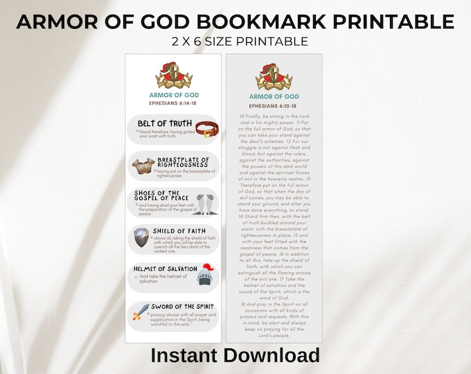 Armor of God Bookmark Printable PDF Double-sided Christian Bible ...