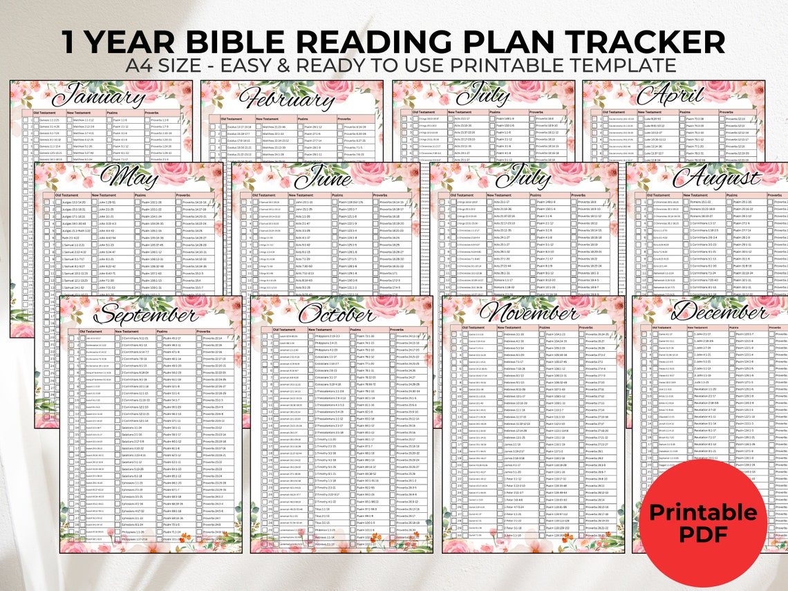 Printable Bible Reading Plan A4 PD, One Year Bible Reading Tracker - Etsy