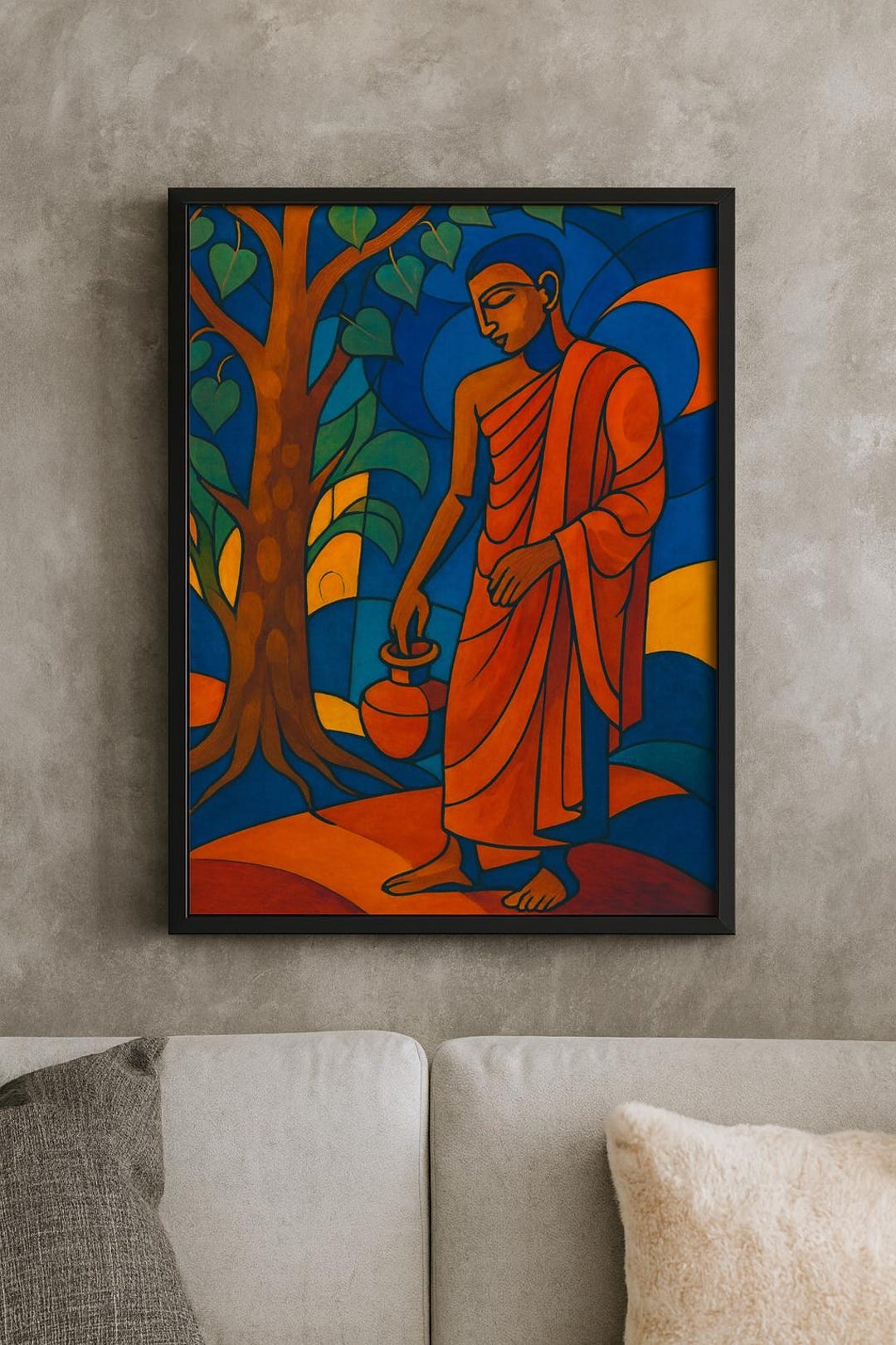 George Keyt Inspired Buddhist Monk Print: Sri Lankan Bodhi Tree Art ...