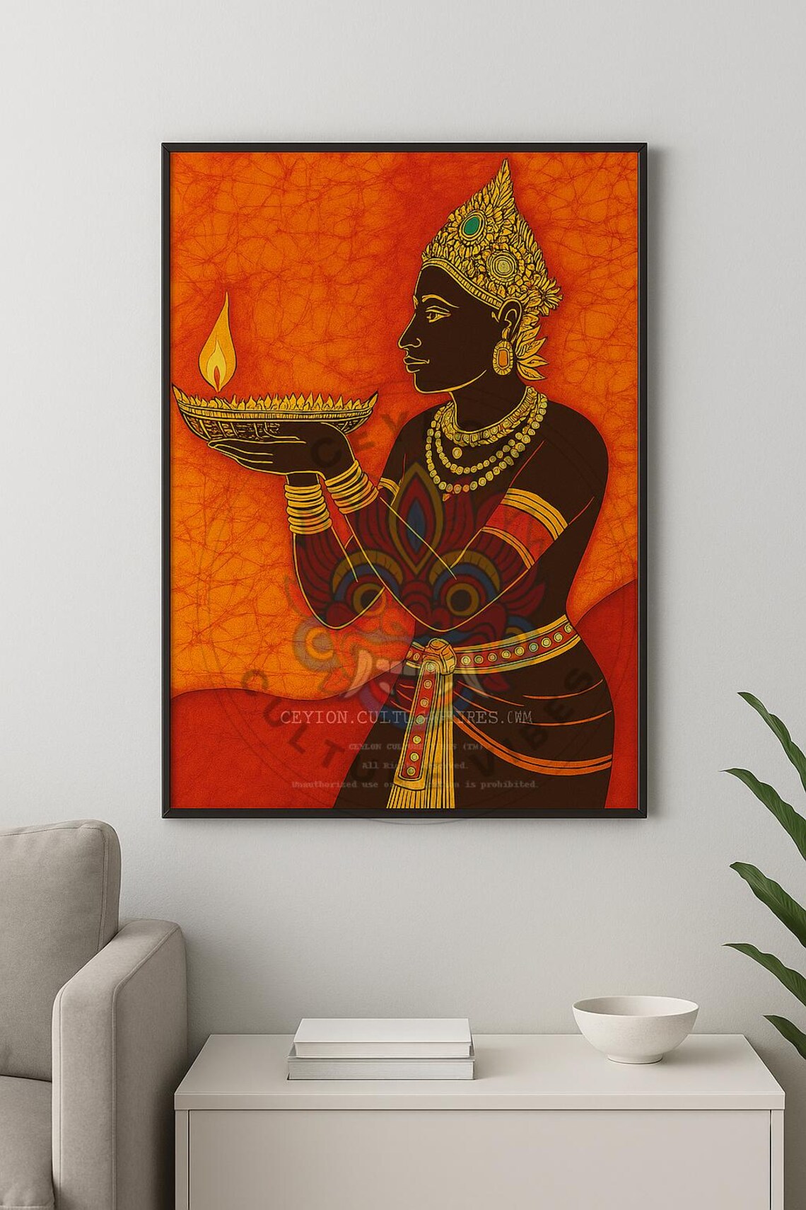 Sri Lankan Oil Lamp Canvas Print: Traditional Batik Wall Art - Etsy
