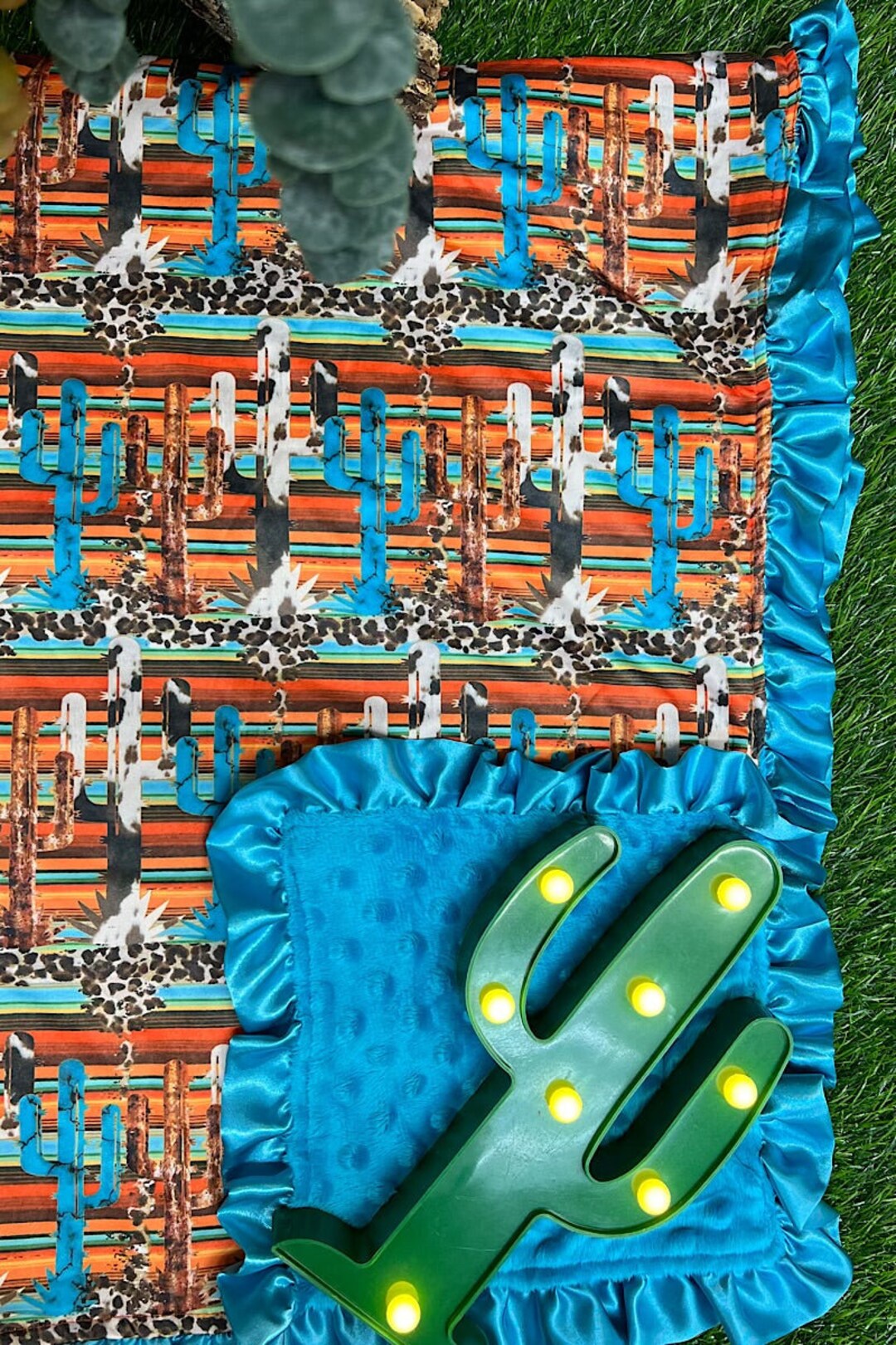 Baby Boys Girls Western Rodeo Cow Print Cactus Cheetah Turquoise Minky ...