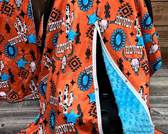 Aztec, Cow Print, Howdy, Turquoise Cactus Western, Rodeo, Minky Baby ...