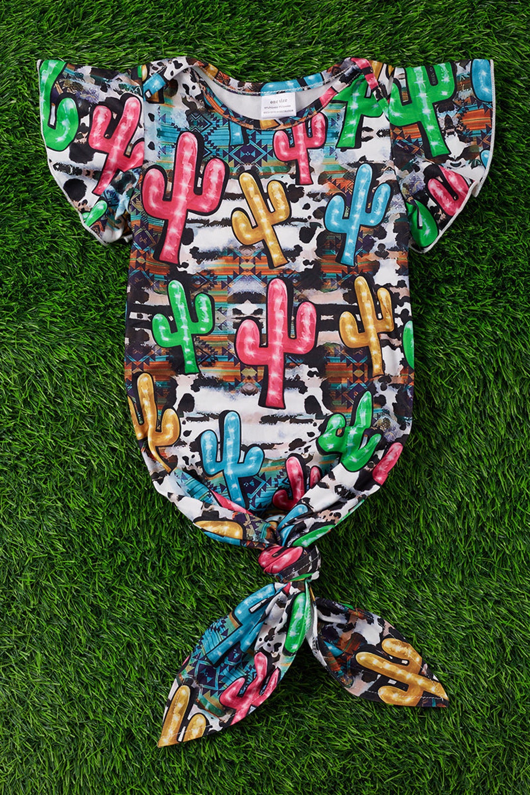 Baby Girls Cactus Cow Print Aztec Turquoise Pink Western Rodeo Knotted ...