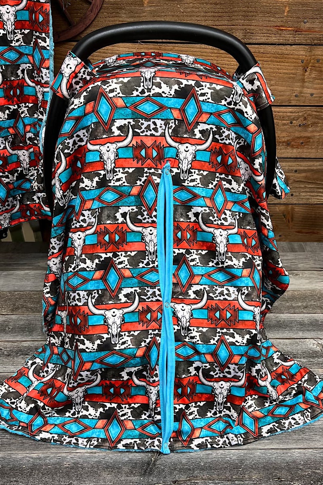 Aztec, Cow Print, Turquoise Skull Cowboy Western, Rodeo, Minky Baby Car ...
