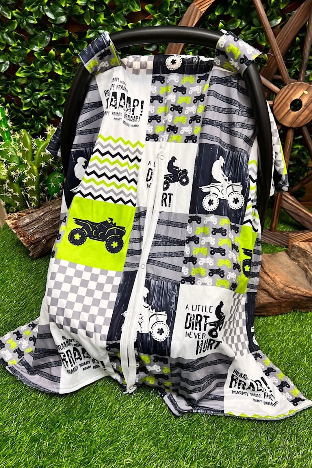 Baby Boys 4 Wheeler Racing Gray Lime Green Chevron A Little Dirt Never ...