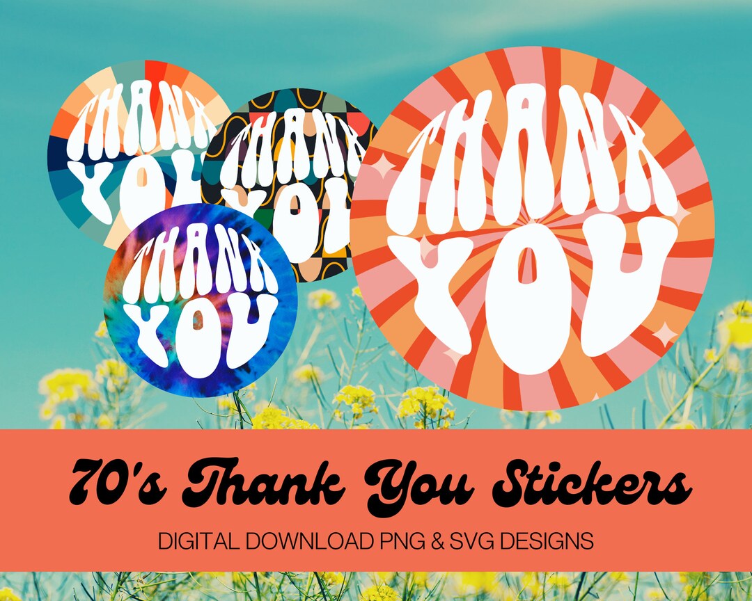 70s Thank You Stickers, Groovy SVG, PNG, Digital Download, Groovy Thank ...