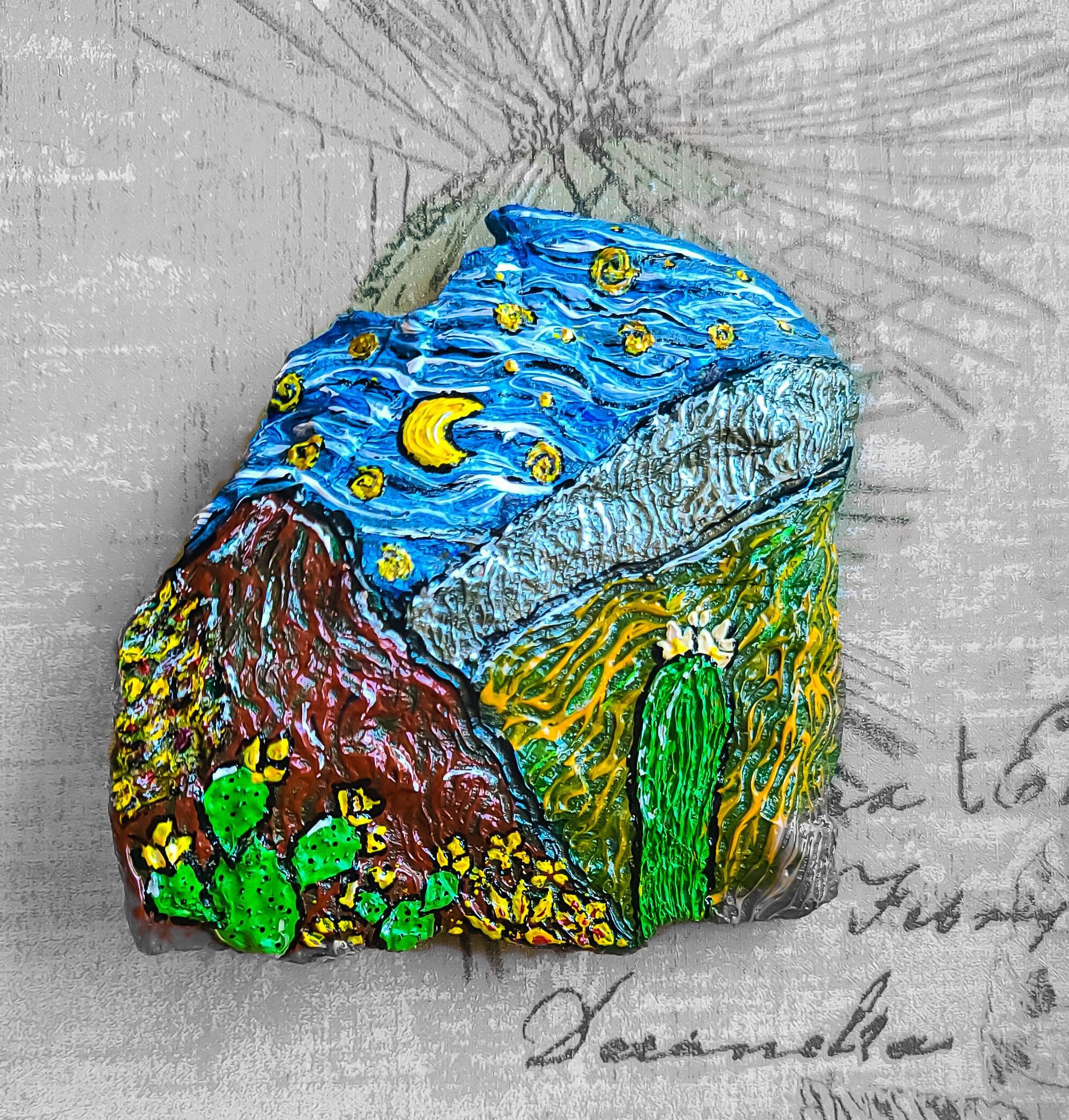 Starry Night Desert, Van Gogh Inspired Painted Rock - Etsy