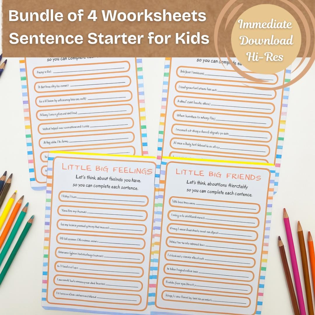Bundle | 4 Emotional Learning Worksheets for Kids | Printable Sentence ...