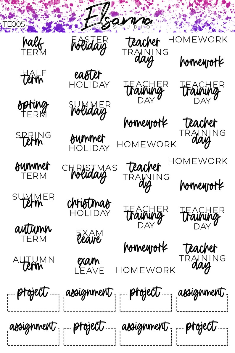 Word Stickers Script Stickers Planner Scripts School - Etsy