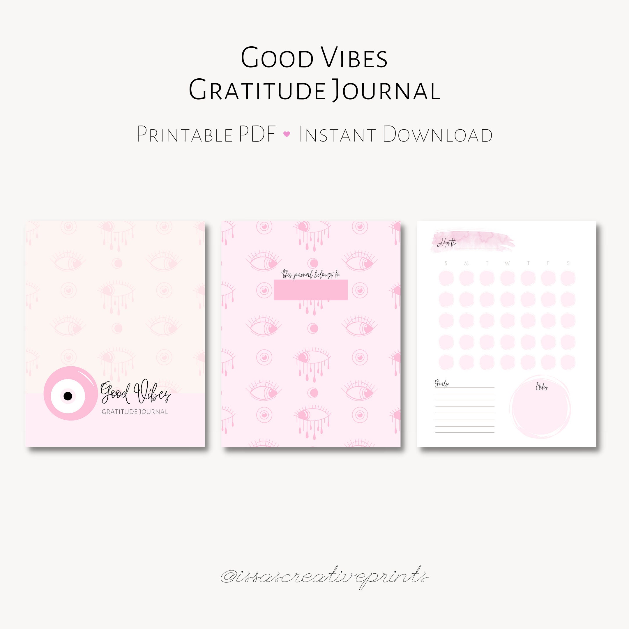 Good Vibes Gratitude Journal in Pink Daily Gratitude Journal Printable ...