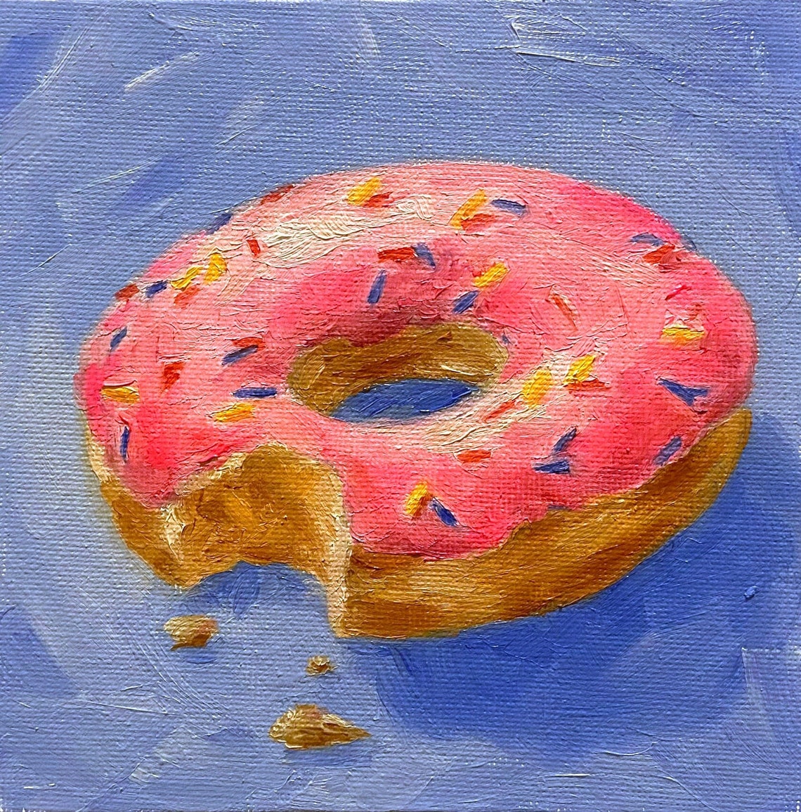 Donut Oil Painting Pink Icing With Sprinkles 5x5 - Etsy