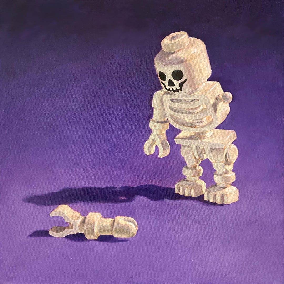 PRINT - LEGO Skeleton Oil Painting "humerus" Vintage Toy 10x10 or 12x12 ...