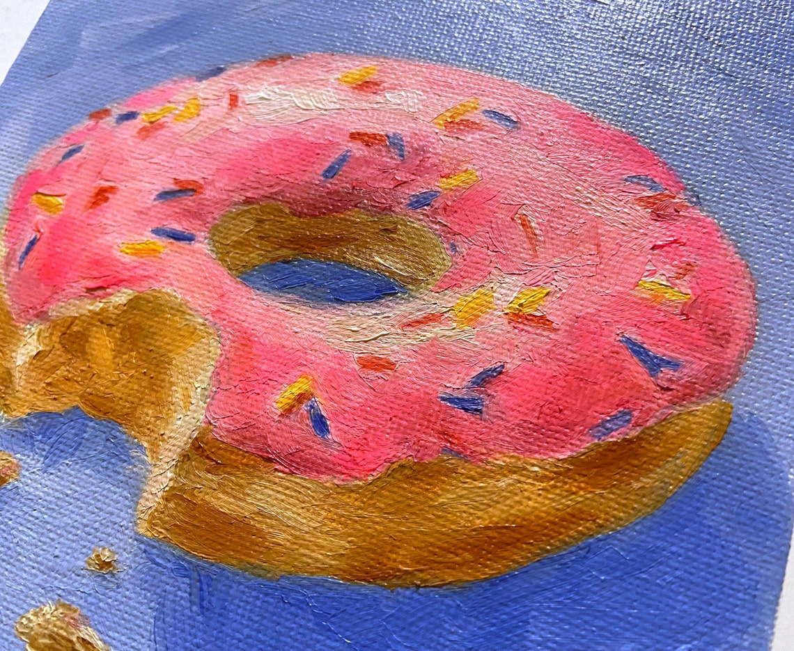 Donut Oil Painting Pink Icing With Sprinkles 5x5 - Etsy