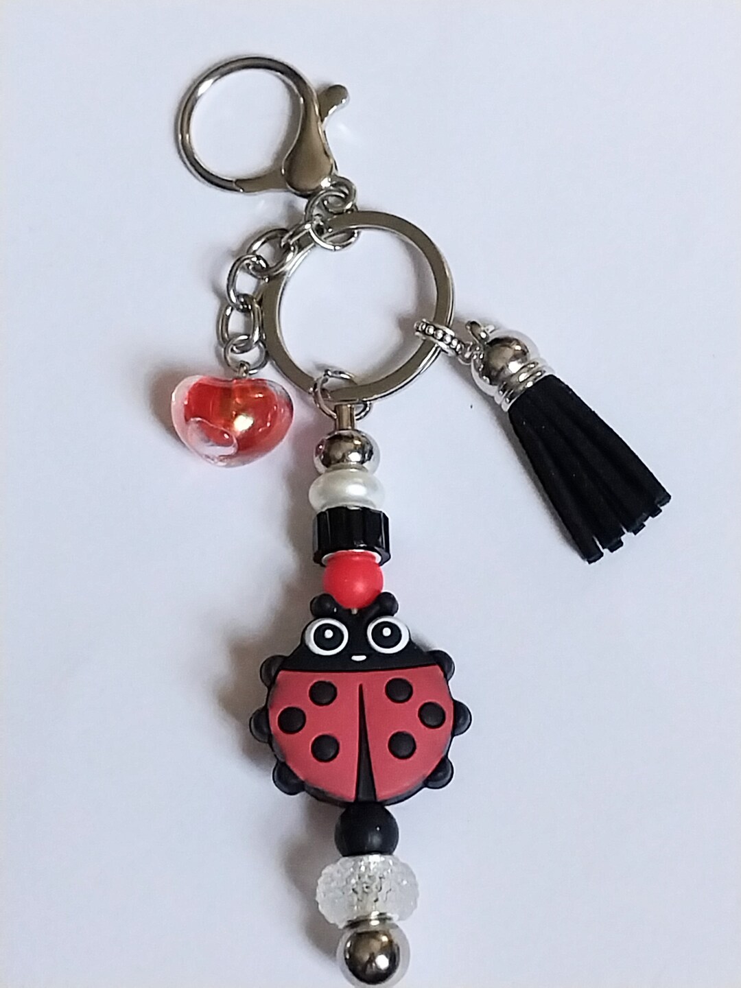 Red Ladybug Keychain, Beaded Keychain, One of a Kind Keychain, Cute ...