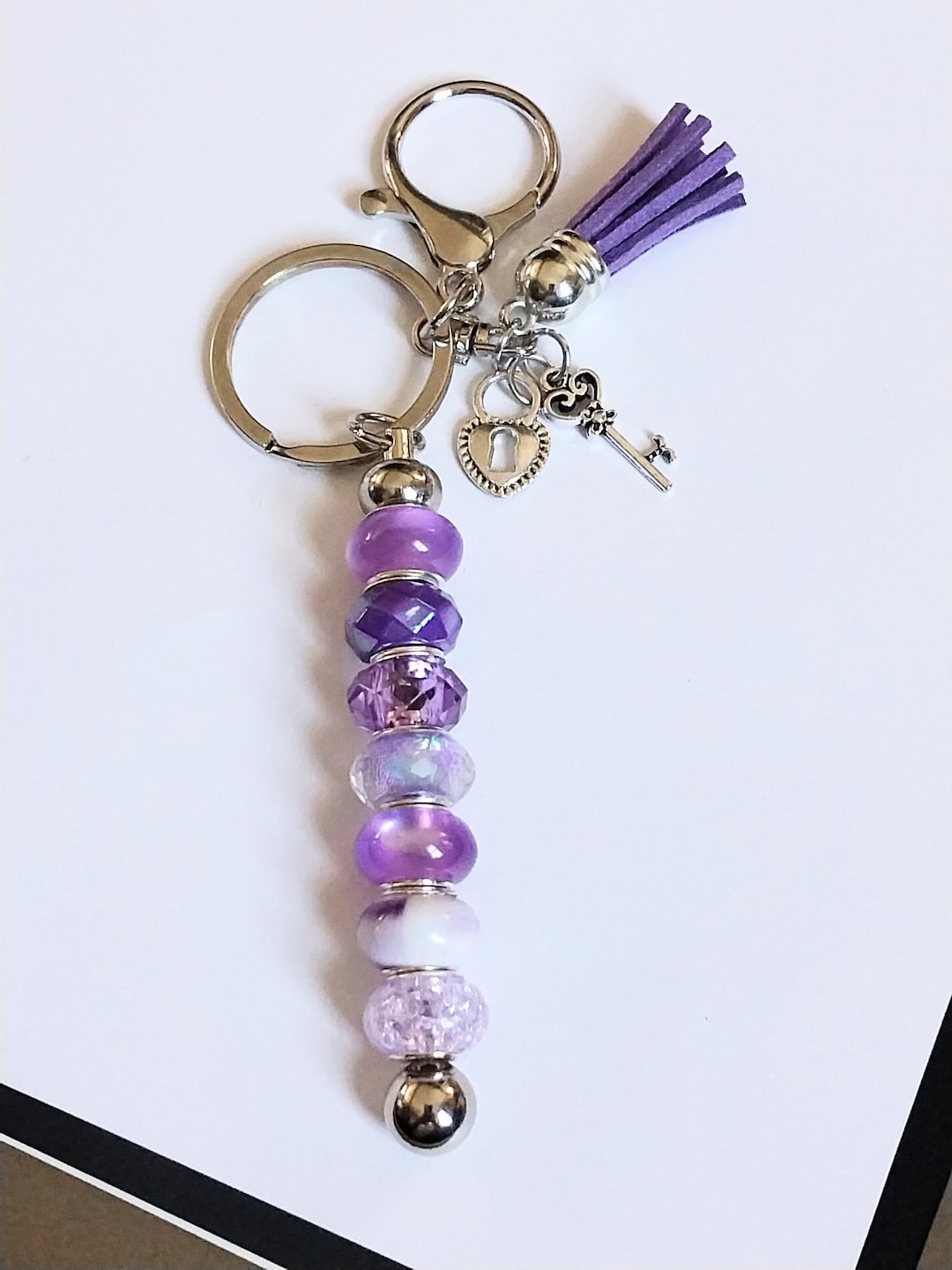 Purple Beaded Keychain, Beaded ķeychain, One of a Kind Keychain, Cute ...