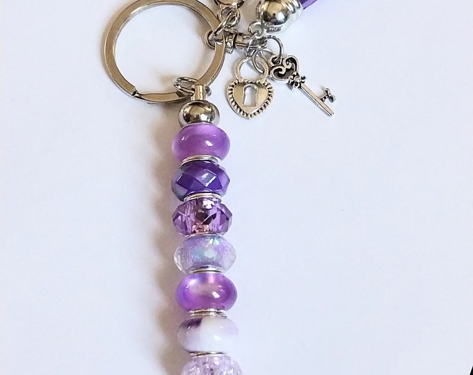 Purple Beaded Keychain, Beaded ķeychain, One of a Kind Keychain, Cute ...