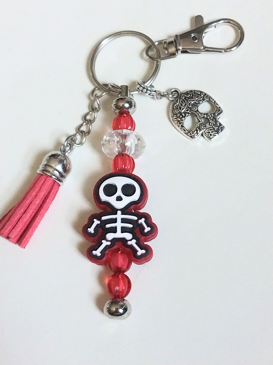 Red Skeleton Keychain, Skeleton Keychain, Halloween Keychain, Spooky ...