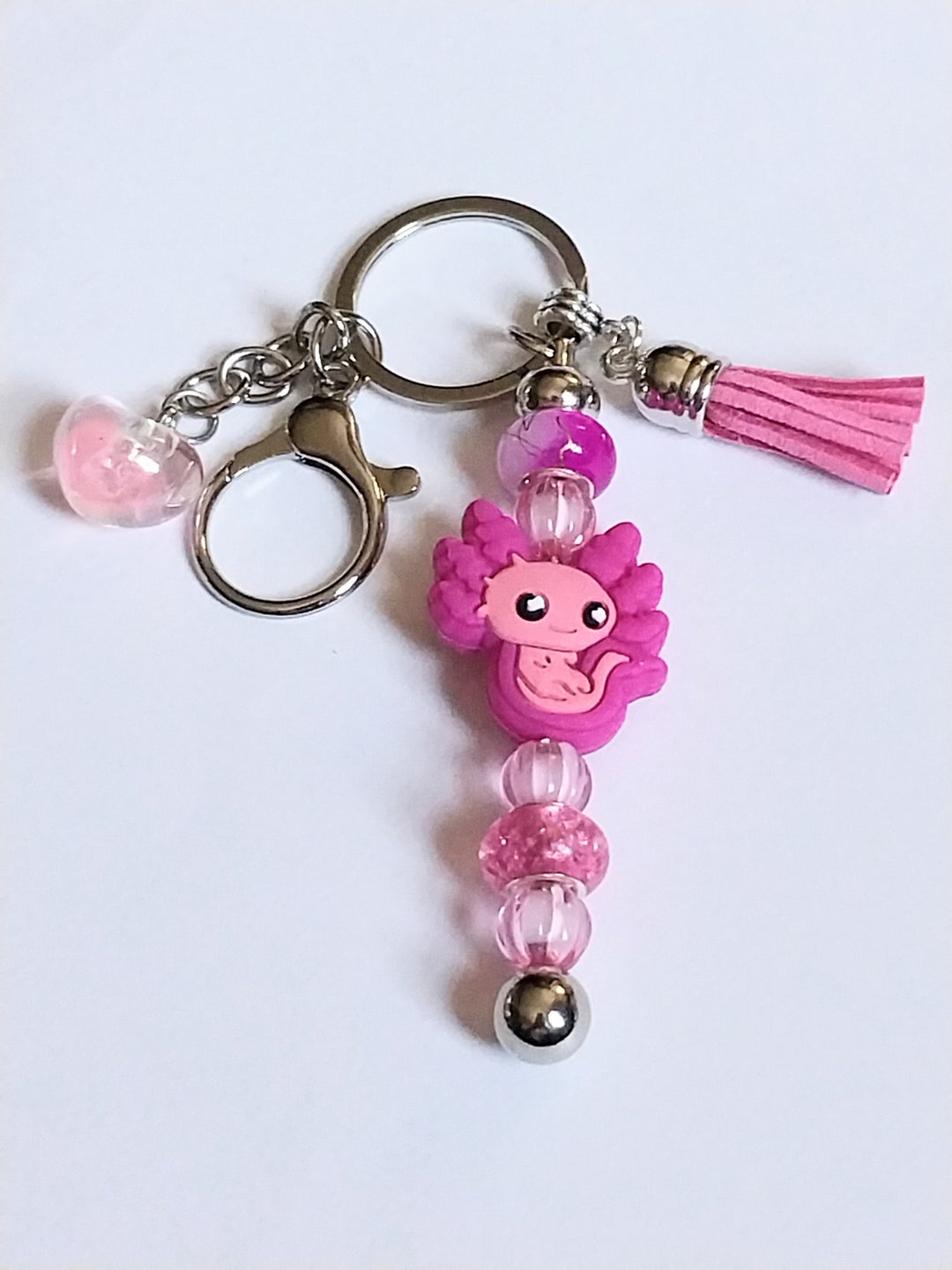 Pink Axolotl Keychain, Beaded ķeychain, One of a Kind Keychain, Cute ...