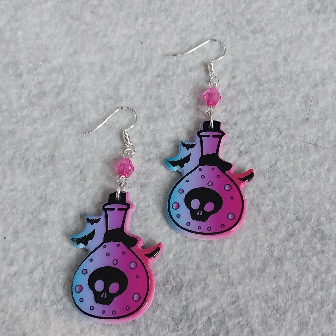 Lightweight Large Kawaii Poison Bottle Dangling Earrings, Halloween ...