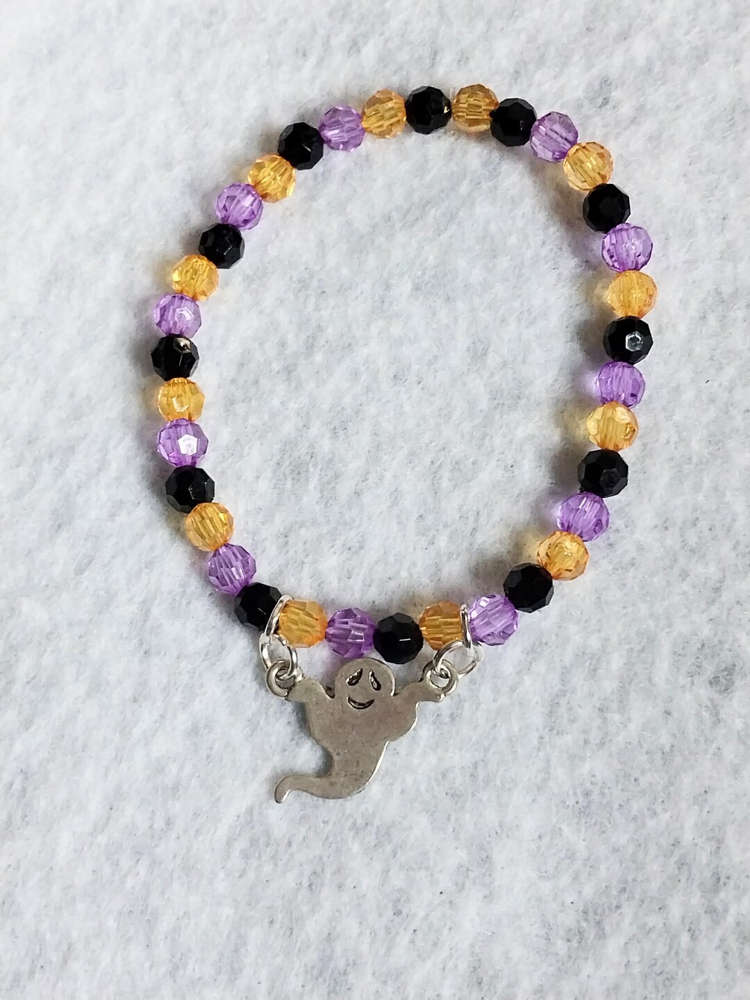 Stretchable Beaded 7.5 Inch Silver Ghost Bracelet, Ghost Bracelet ...