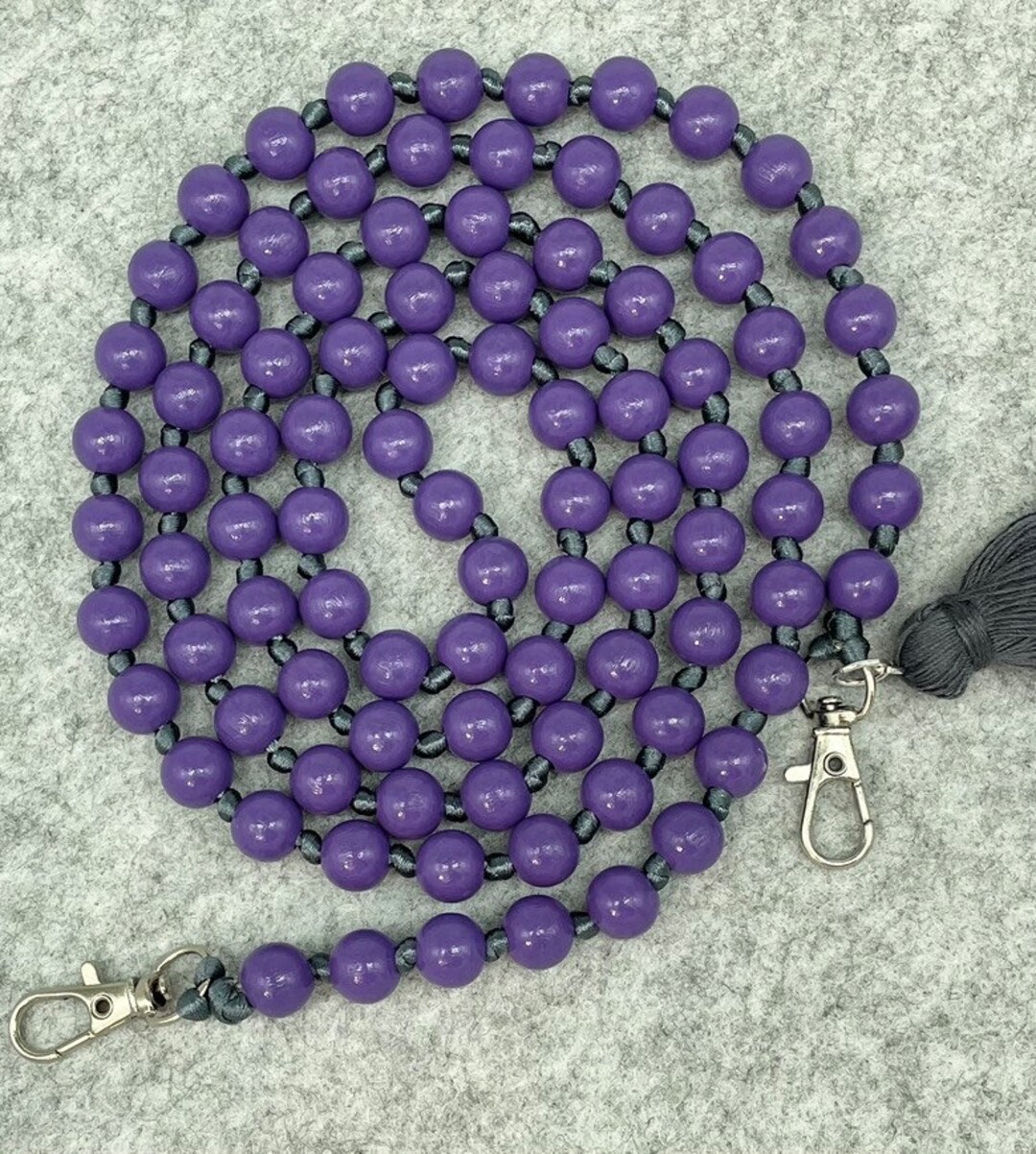 Long Mobile Phone Chain, Purple Wooden Beads, Knotted, Silver-plated ...