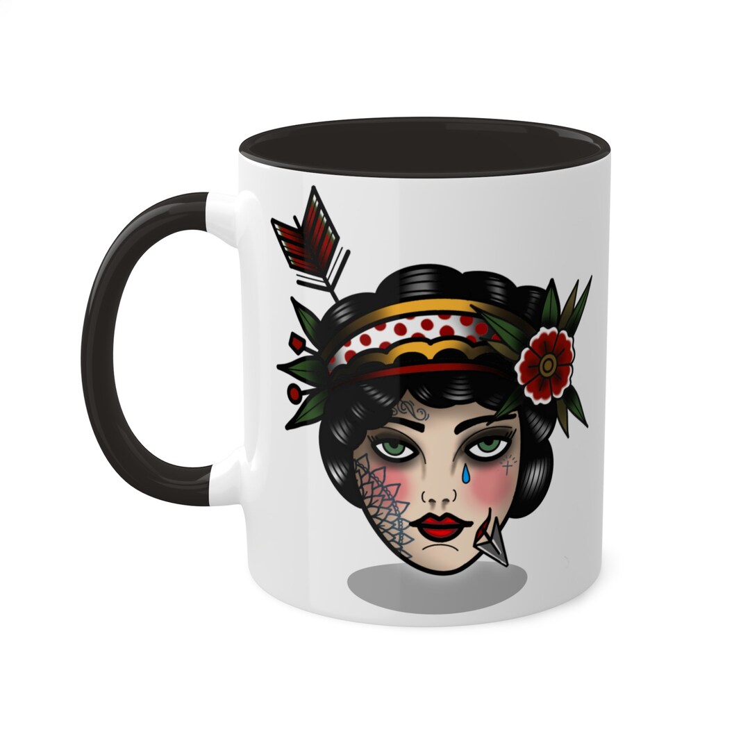 Gypsy Head Coffee Mug Traditional Tattoo Inspired - Etsy