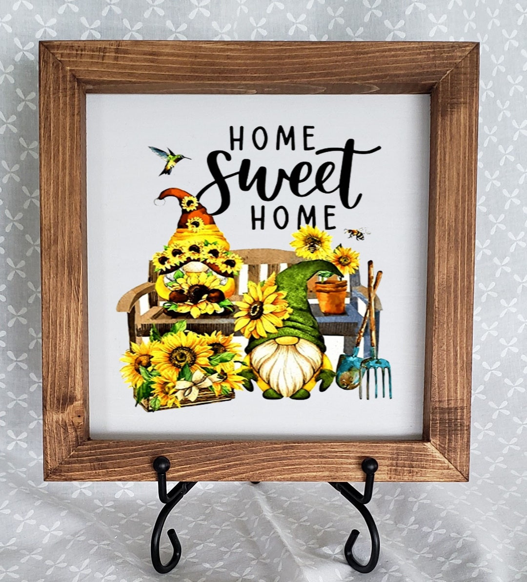 Home Sweet Home Gnome and Sunflower Wooden Sign Tiered Tray Decor ...