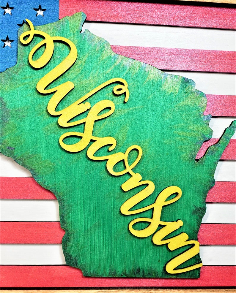 Wisconsin American Flag Laser Cut Wood Sign Patriotic - Etsy