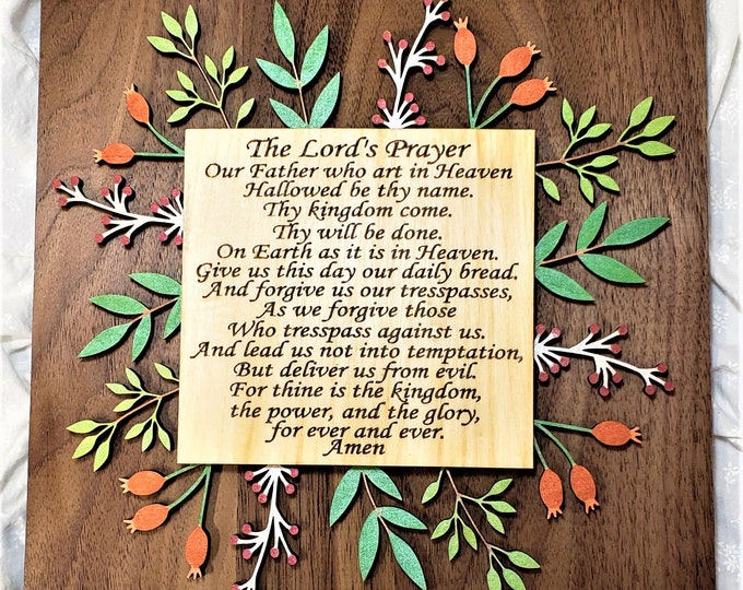 The Lord's Prayer Prayer Decor Beautiful Laser Cut 3D Floral Design ...