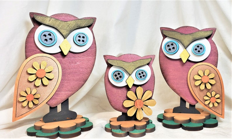 Owl Family Owl Decor Laser Cut Hand Painted Owl Lover - Etsy