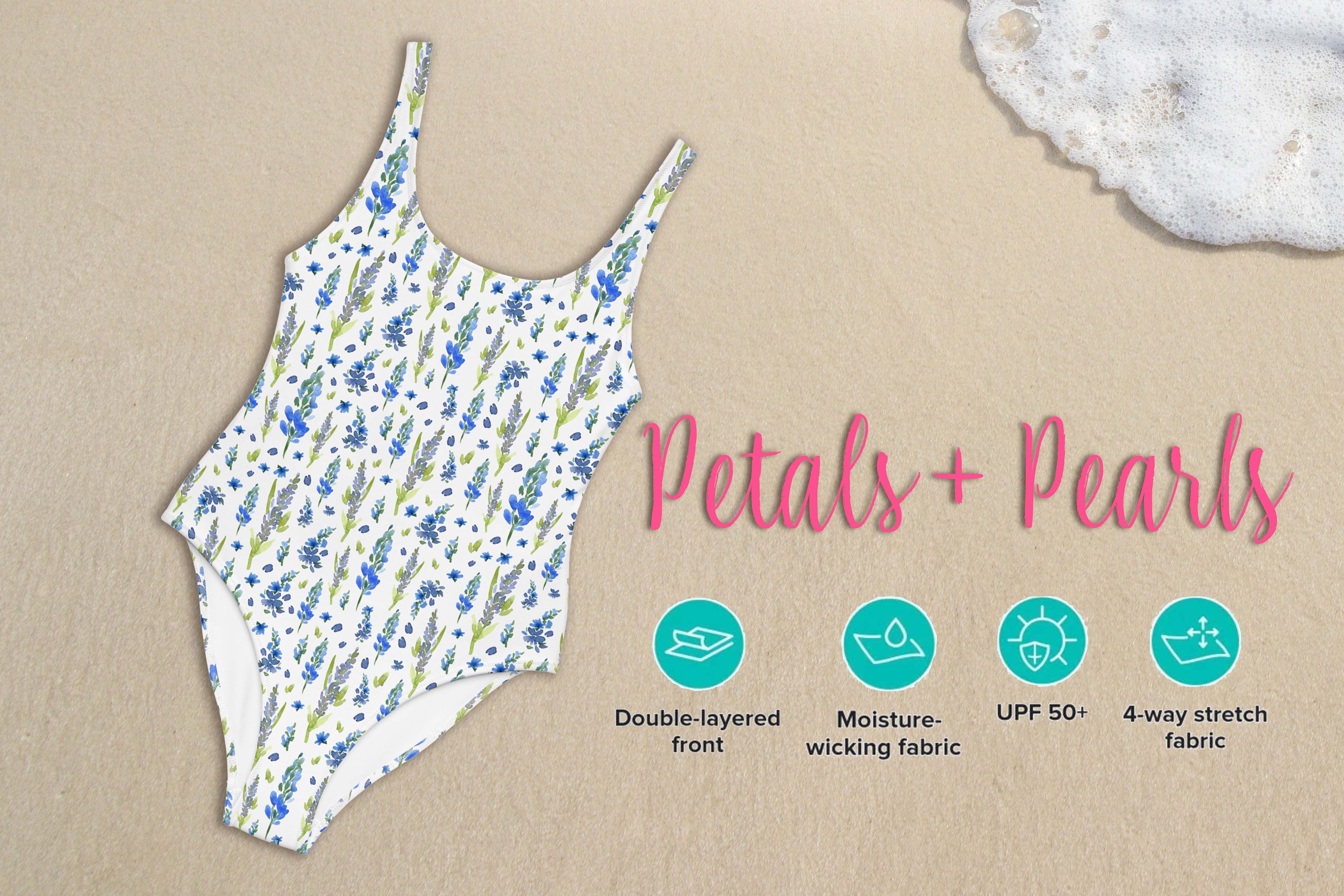 Blue and White Floral Swimsuit Print Eco-friendly One-piece Beach ...