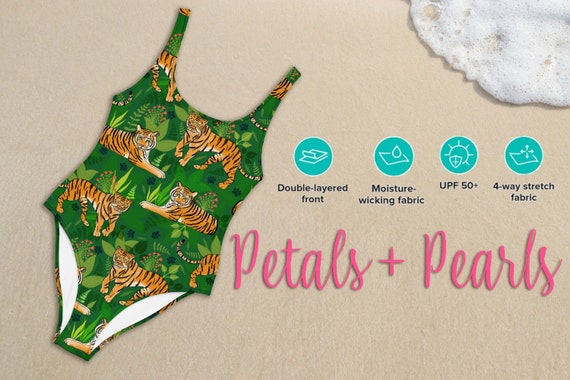 Tiger Print Swimsuit One Piece Animal Wild Emerald Green | Etsy