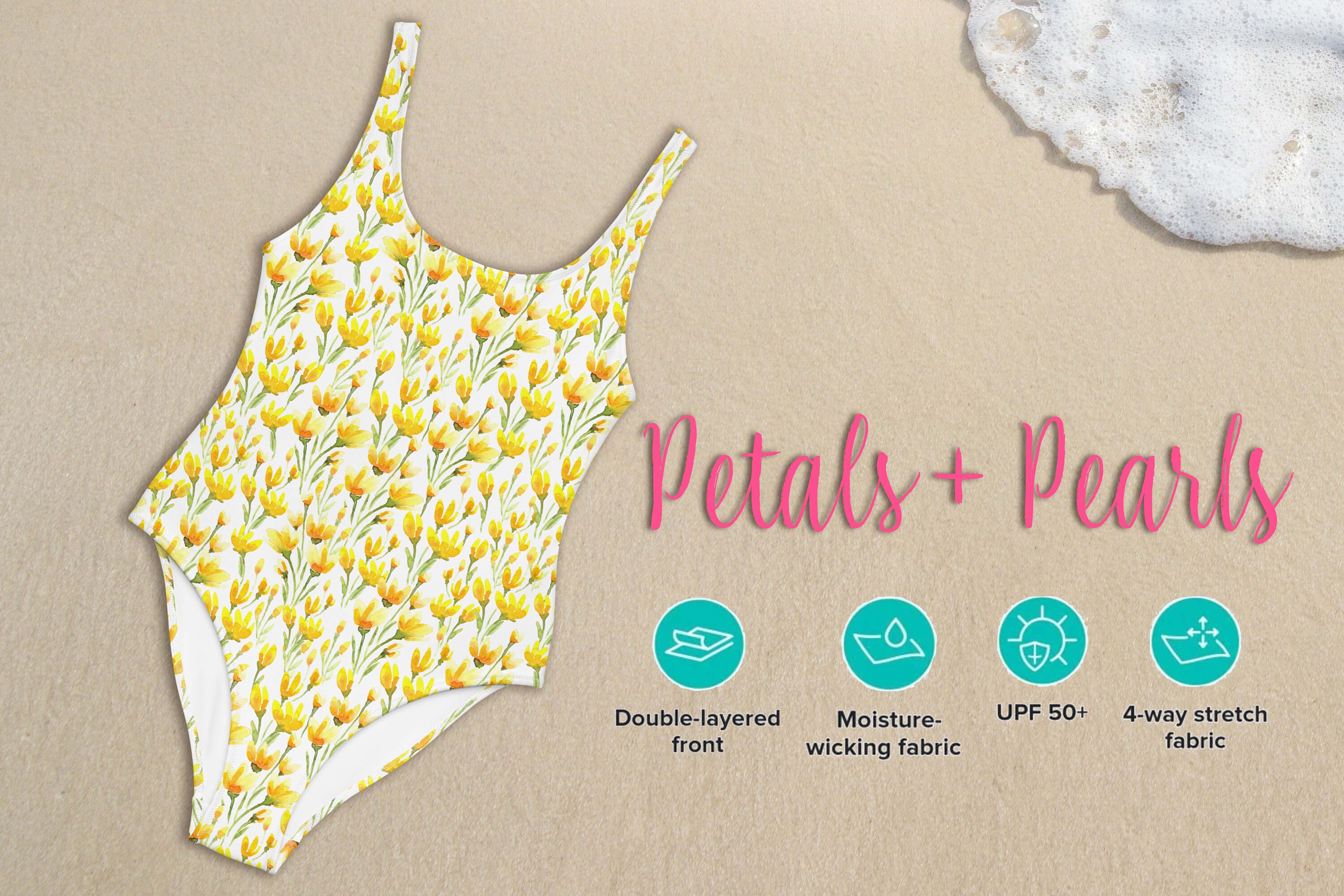 Yellow and White Floral Swimsuit Print Eco-friendly One-piece Beach ...