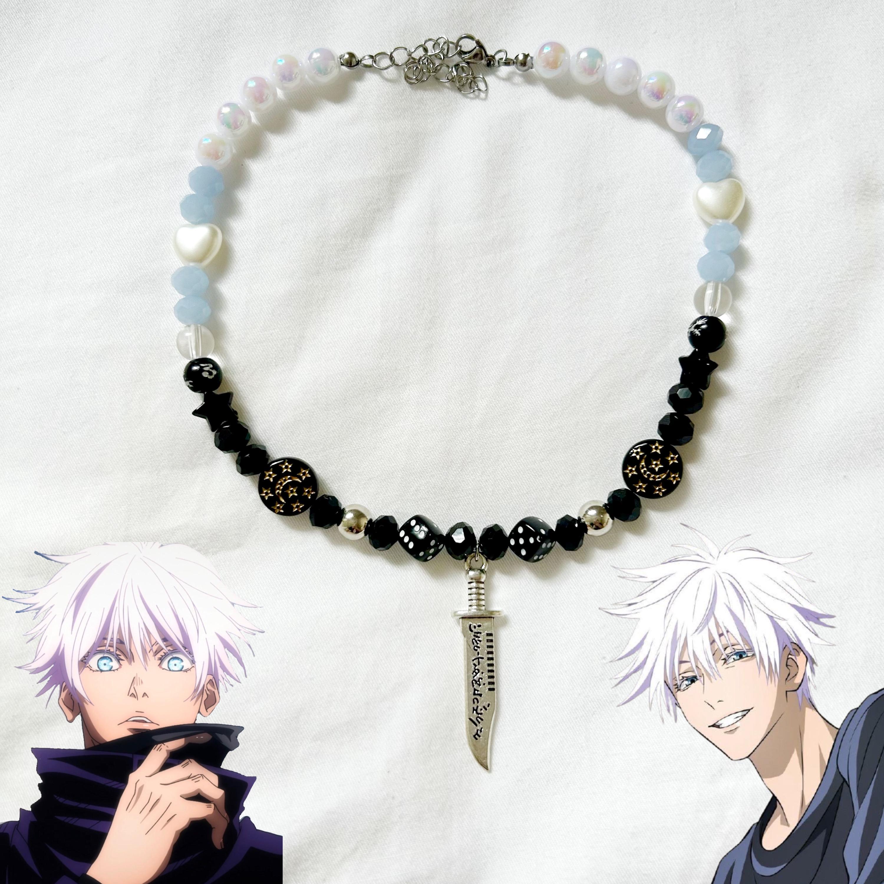 Satoru Gojo Inspired Beaded Necklace: Black Onyx & Sword Charm - Etsy