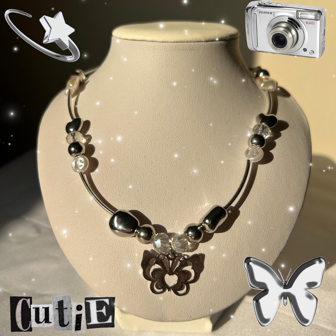 Y2k Cyber Angel Butterfly Charm, Handmade Beaded Jewelry, Rave Necklace ...
