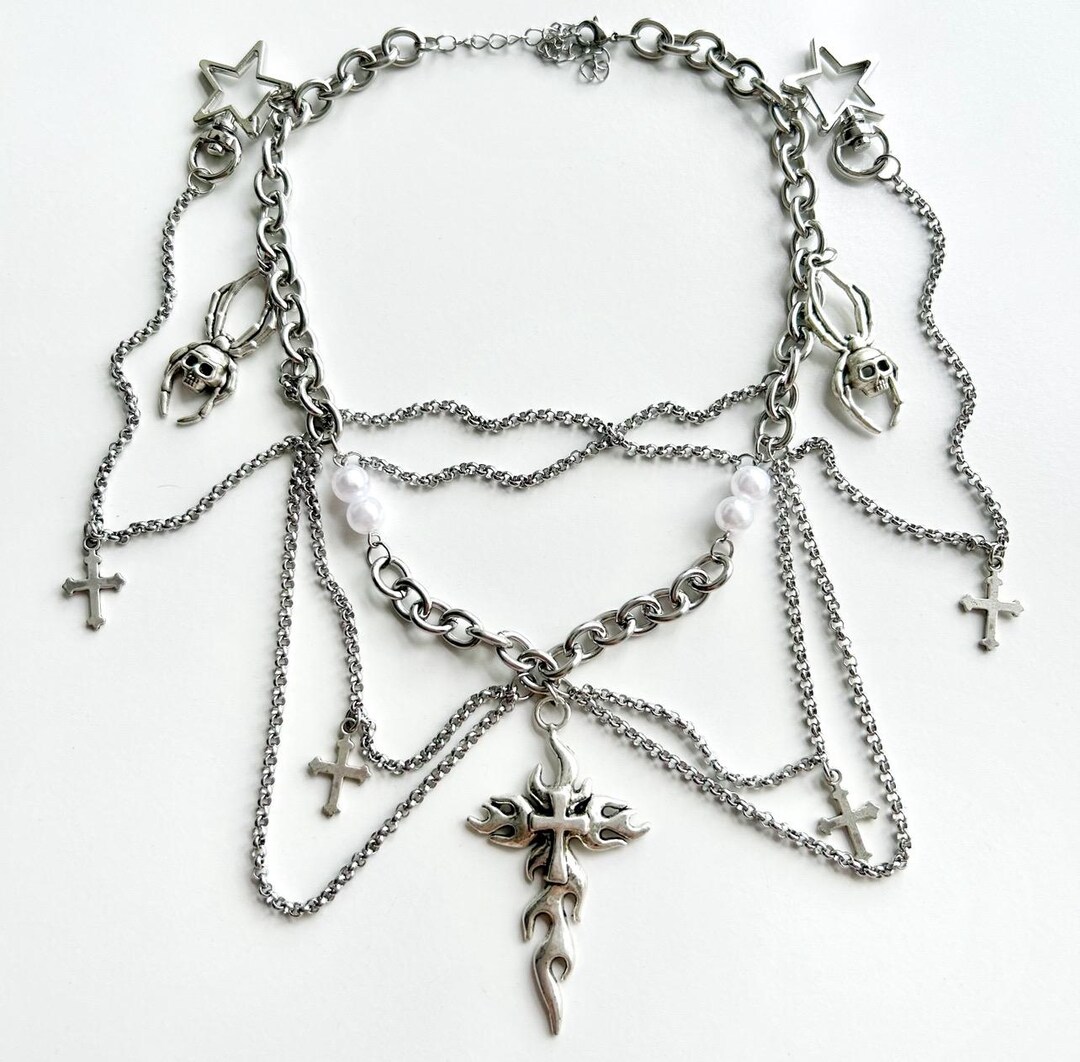 Gothic Cross Chain Necklace: Y2k Silver Statement Jewelry - Etsy