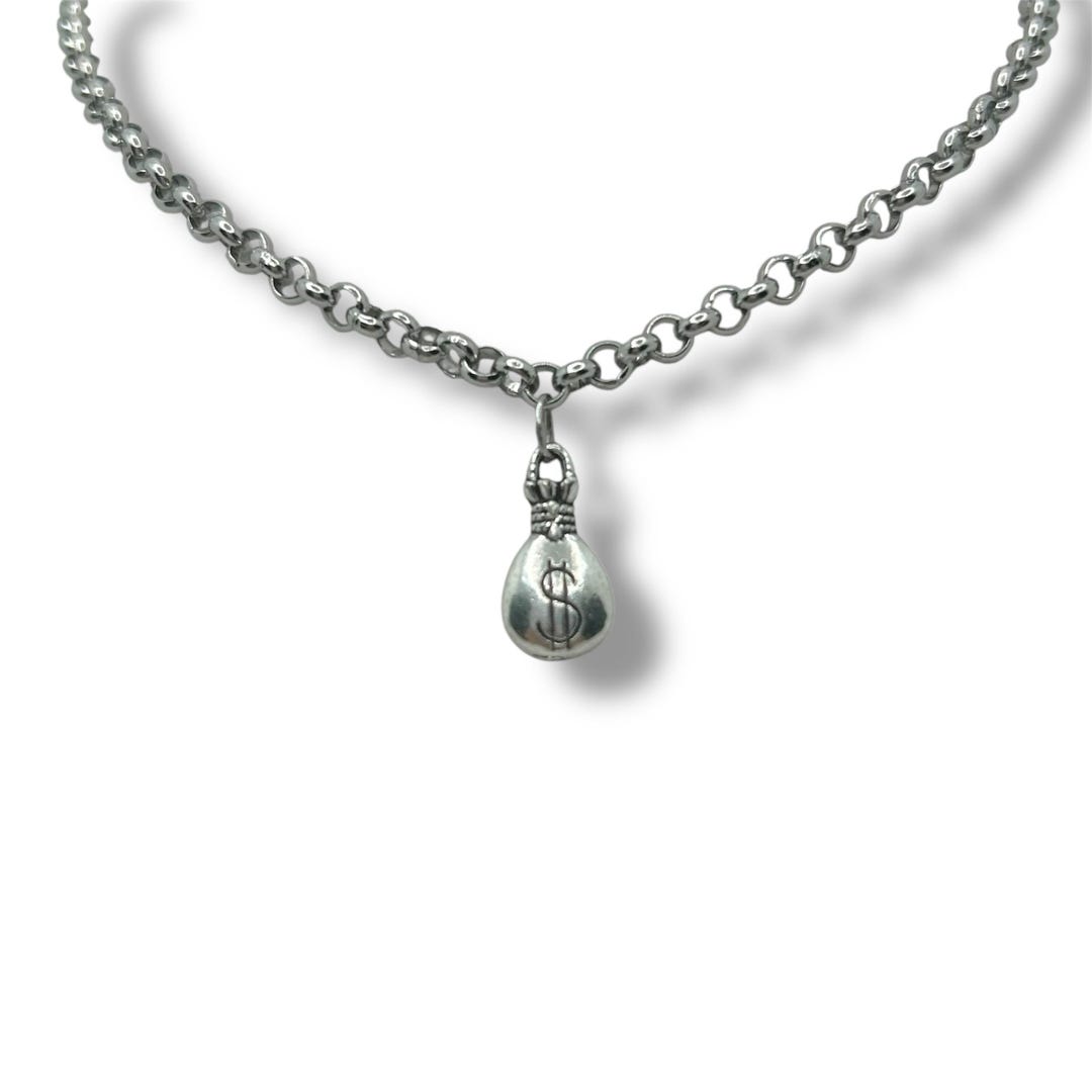 A Sack of Money Silver Necklace, Money Bag Necklace, Retro Mens Silver ...